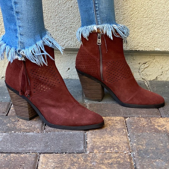 Lucky Brand | Shoes | Rust Red Genuine Leather Perforated Ankle Booties ...